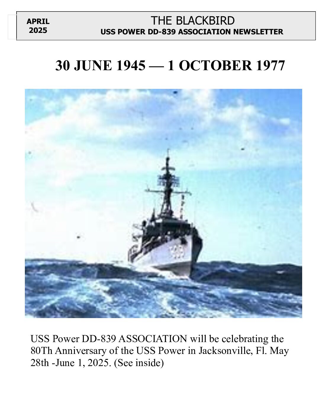 April_2025_Newsletter | USS POWER DD 839